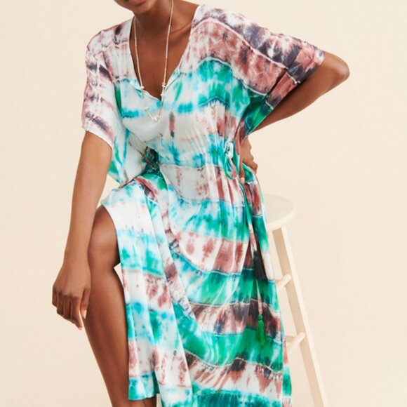 Dresses | 1 Raga To Dye For Tie Dye Caftan Cover Up Maxi Dress Size Small | Poshmark